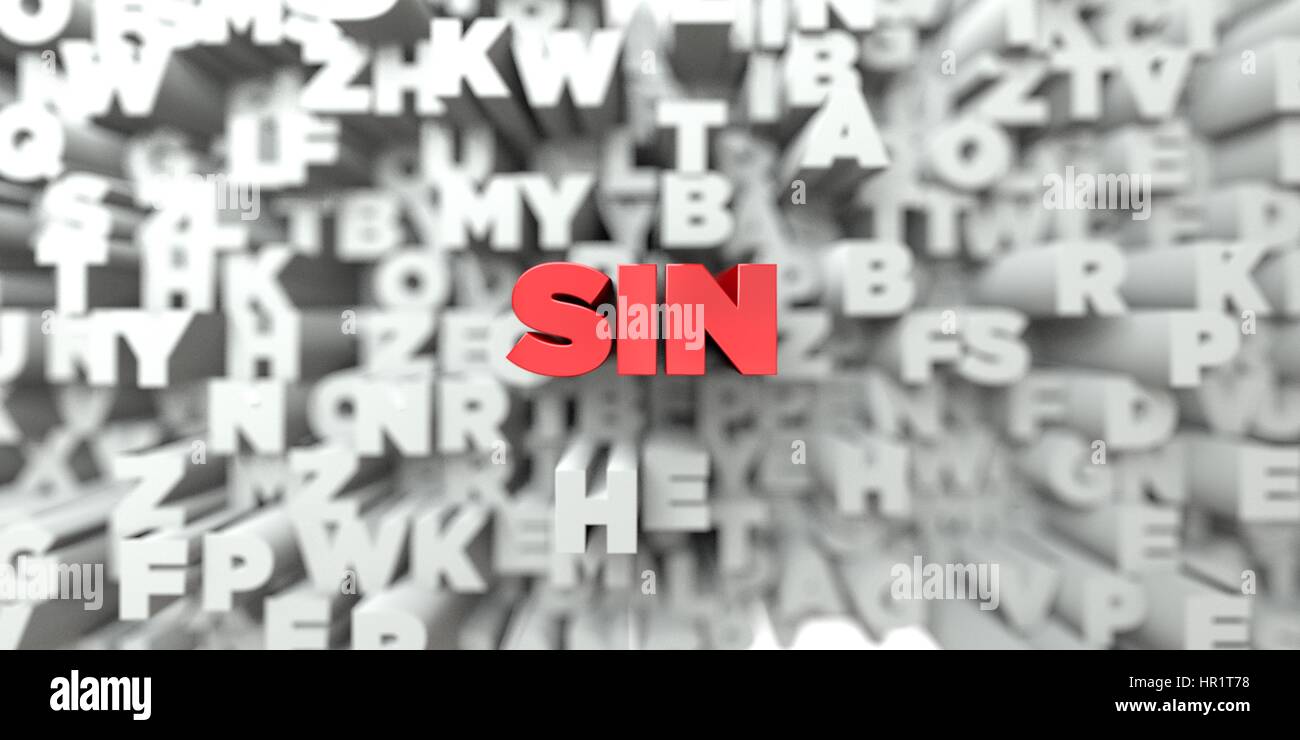 SIN - Red text on typography background - 3D rendered royalty free ...