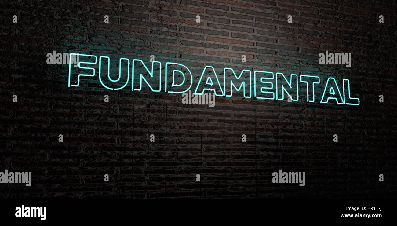 FUNDAMENTAL -Realistic Neon Sign on Brick Wall background - 3D rendered ...