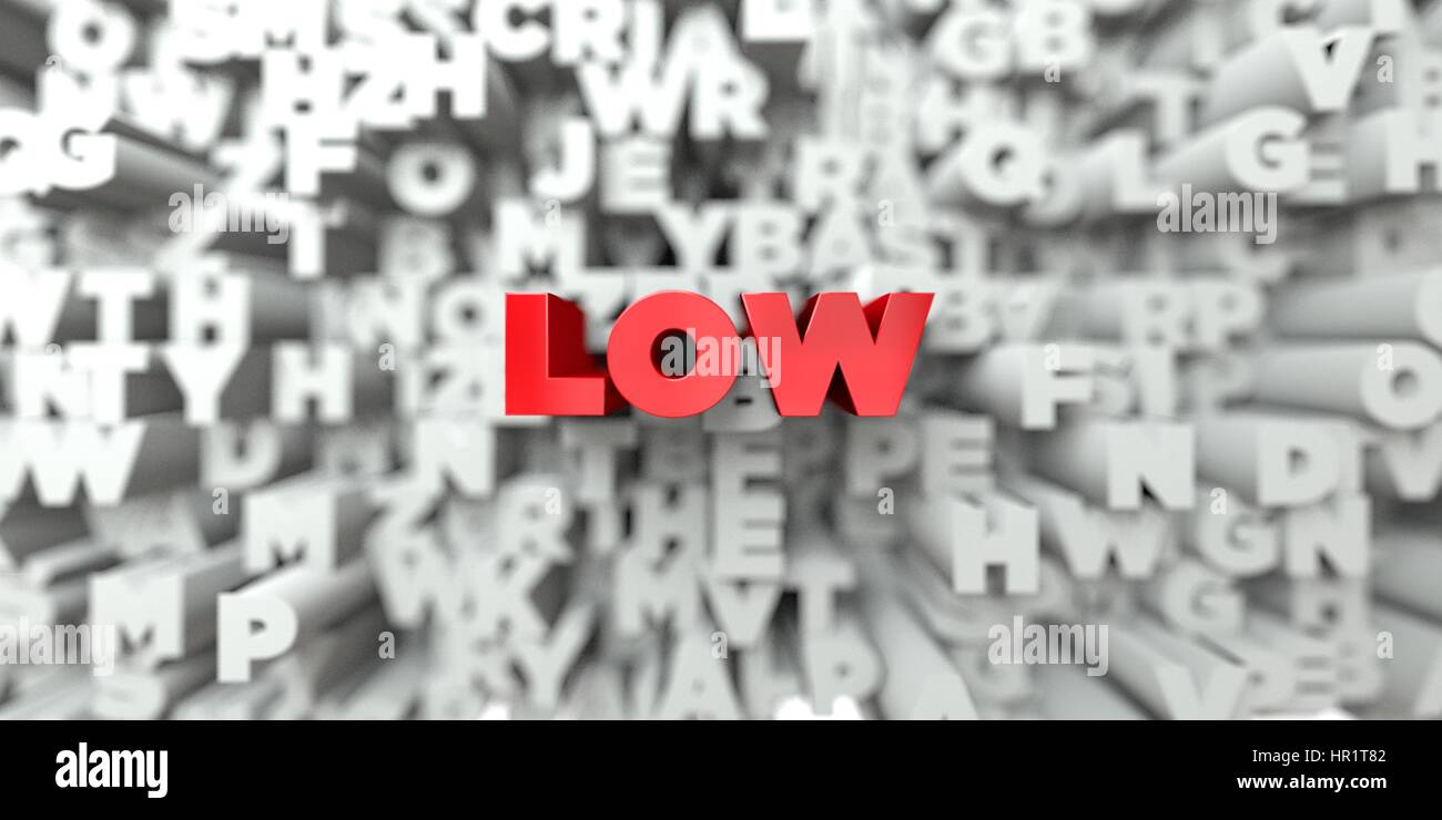 LOW - Red text on typography background - 3D rendered royalty free ...
