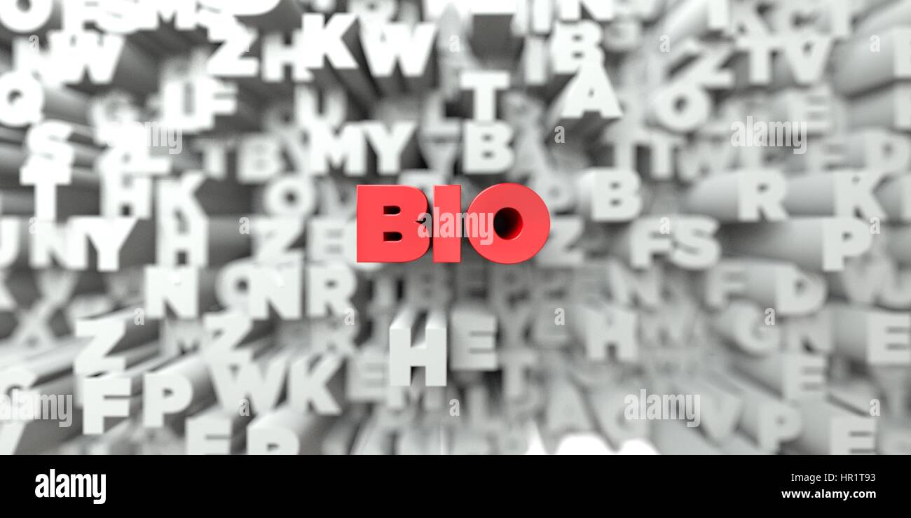 BIO - Red text on typography background - 3D rendered royalty free ...
