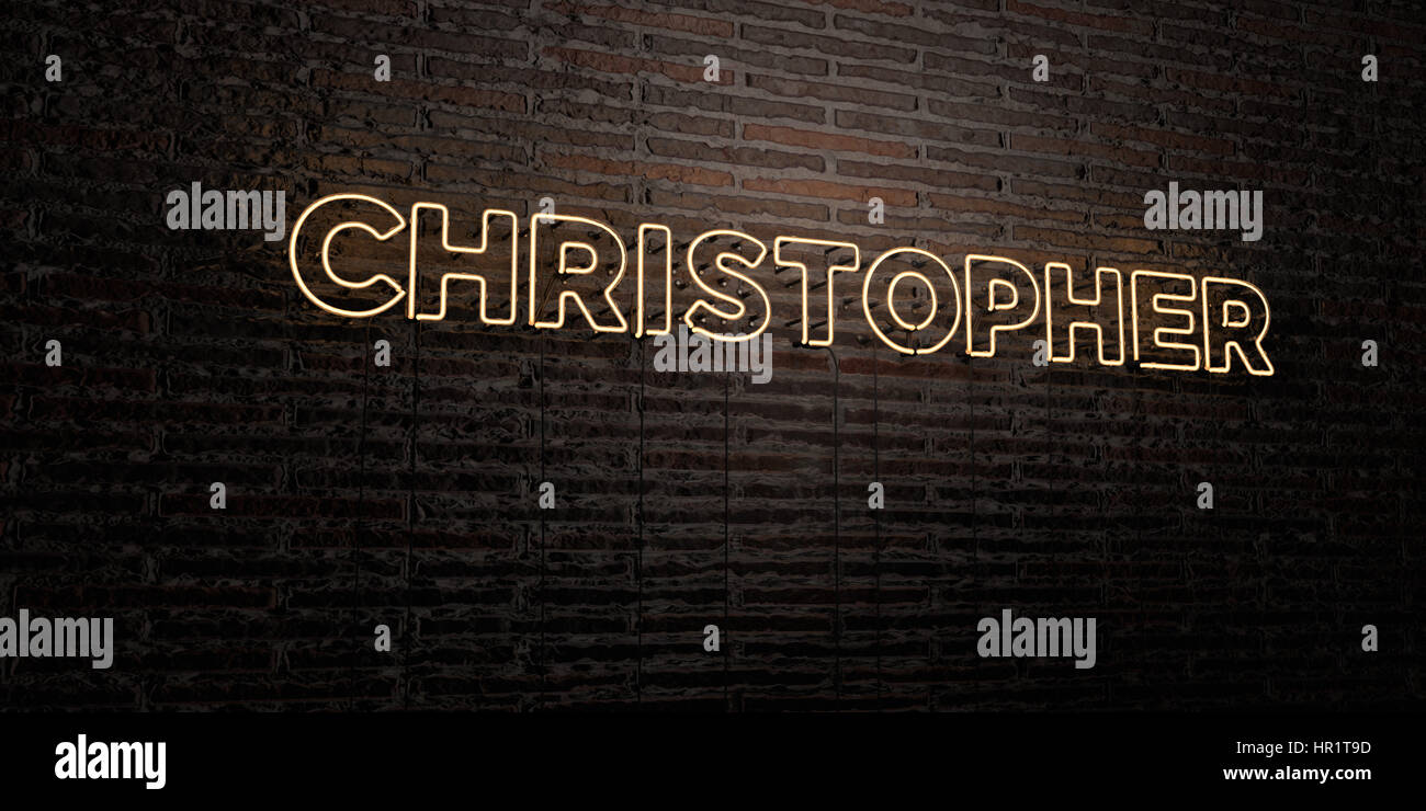 CHRISTOPHER -Realistic Neon Sign on Brick Wall background - 3D rendered ...