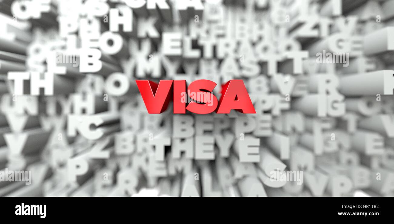 VISA - Red text on typography background - 3D rendered royalty free ...