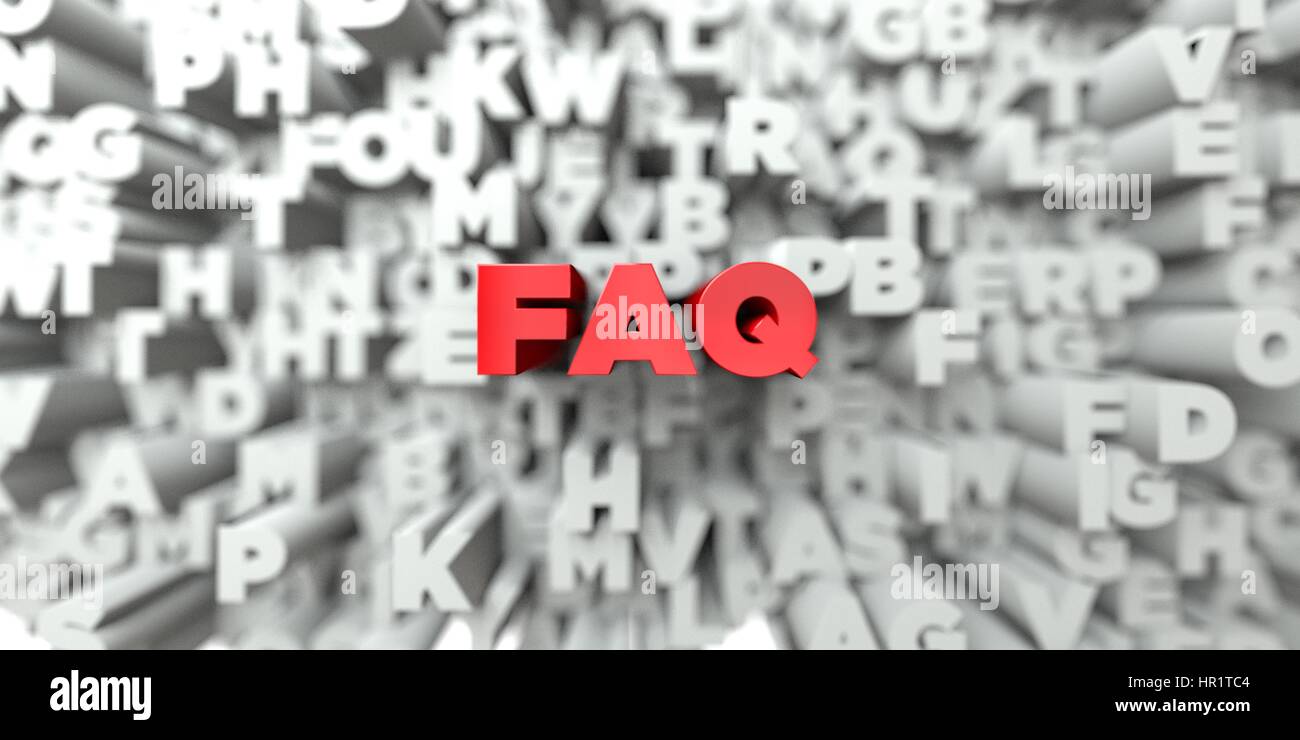 FAQ - Red text on typography background - 3D rendered royalty free ...
