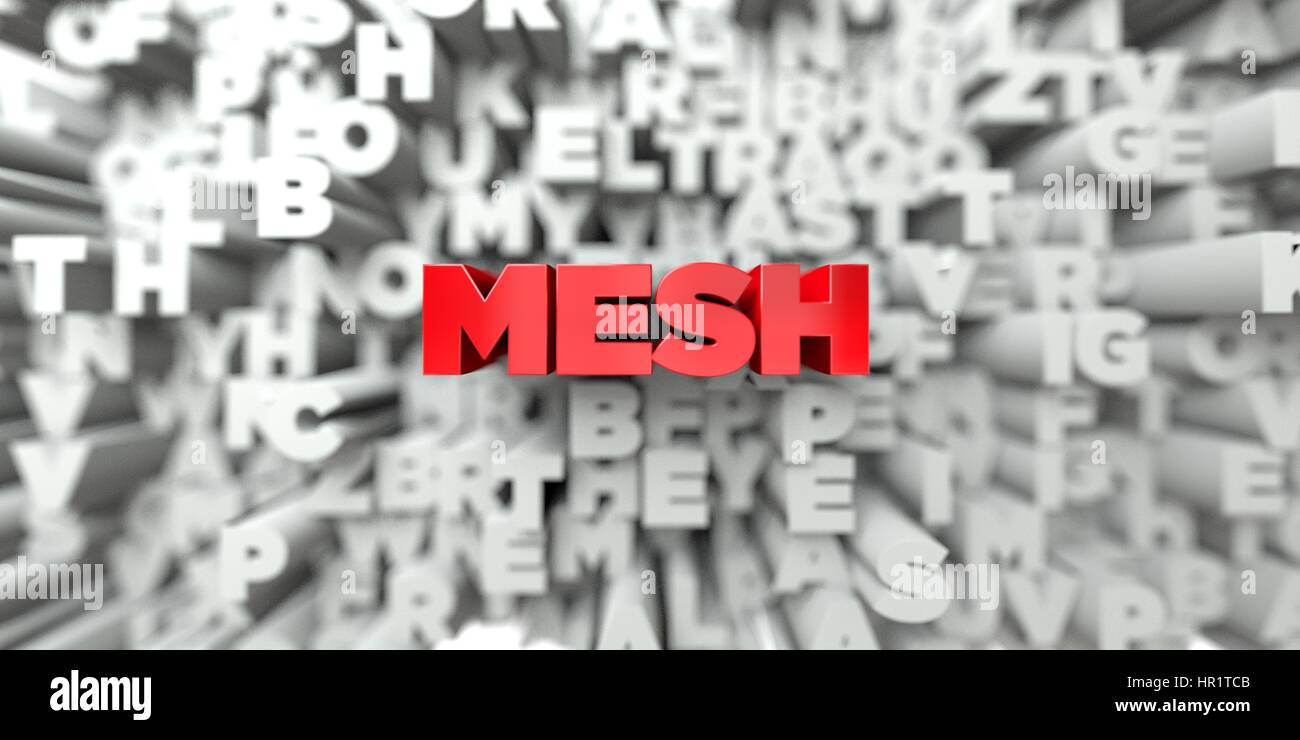 MESH - Red text on typography background - 3D rendered royalty free ...