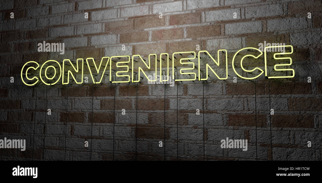 CONVENIENCE - Glowing Neon Sign on stonework wall - 3D rendered royalty ...