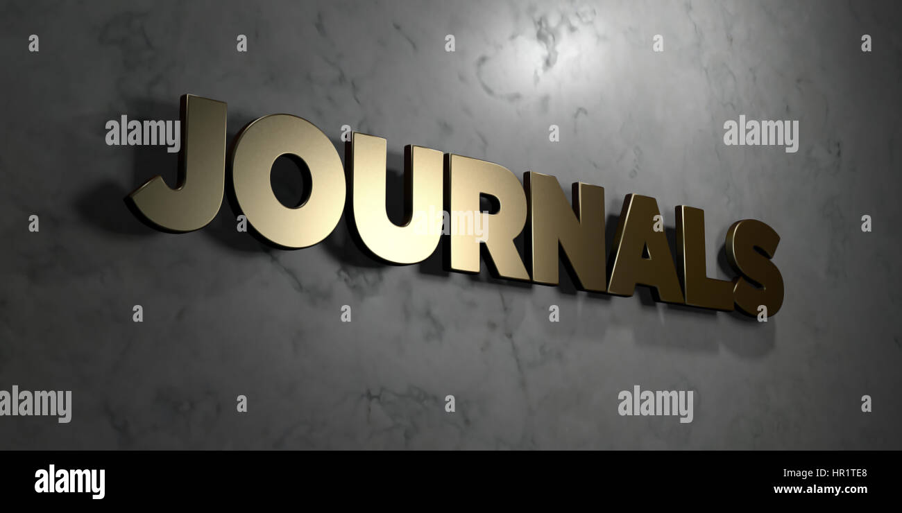 Journals - Gold sign mounted on glossy marble wall - 3D rendered ...