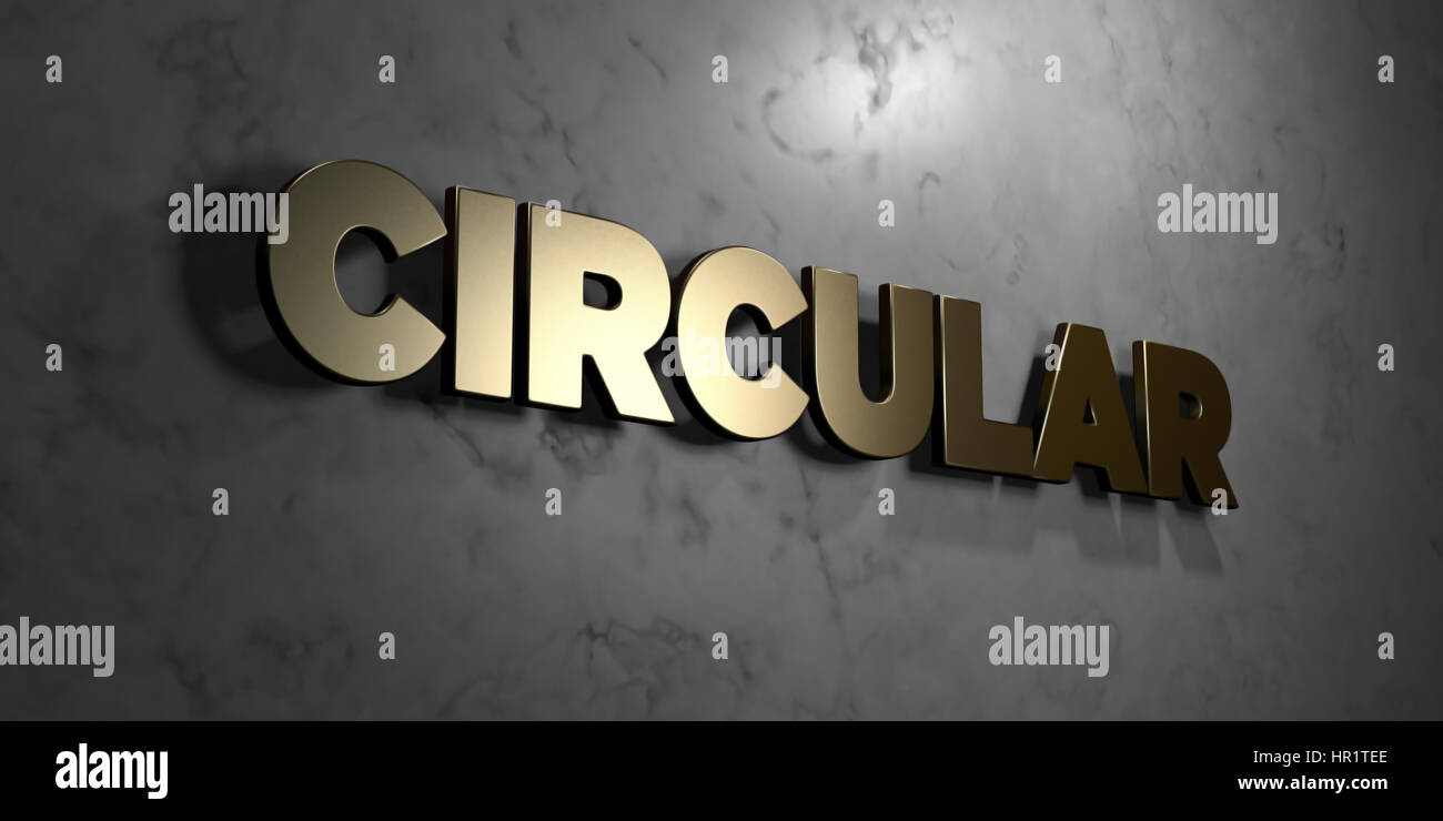 Circular - Gold sign mounted on glossy marble wall - 3D rendered ...
