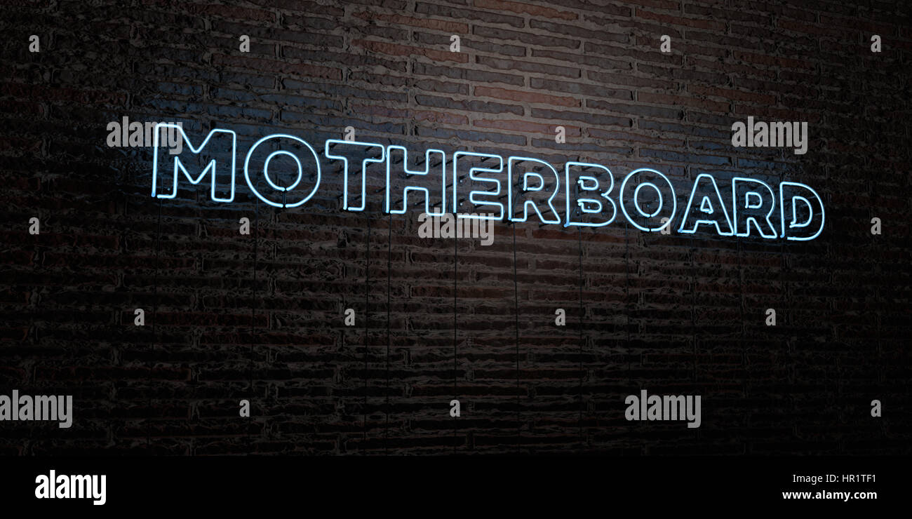 MOTHERBOARD -Realistic Neon Sign on Brick Wall background - 3D rendered ...