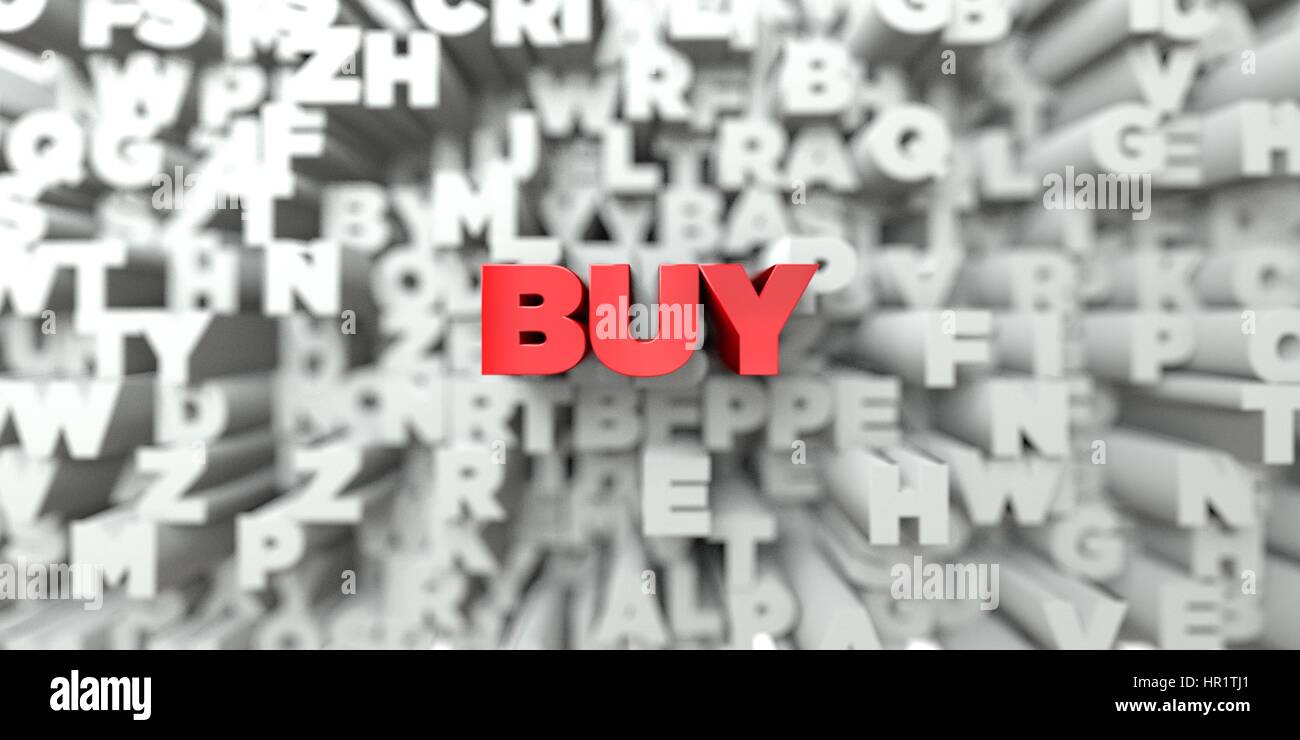 BUY - Red text on typography background - 3D rendered royalty free ...