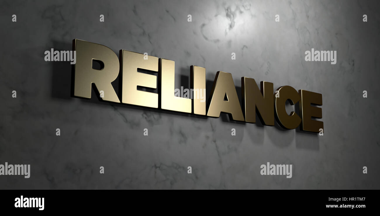 Reliance - Gold sign mounted on glossy marble wall - 3D rendered ...