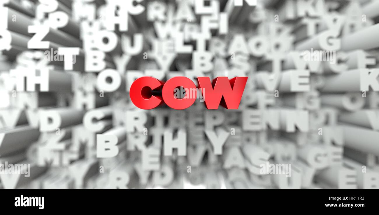 COW - Red text on typography background - 3D rendered royalty free ...