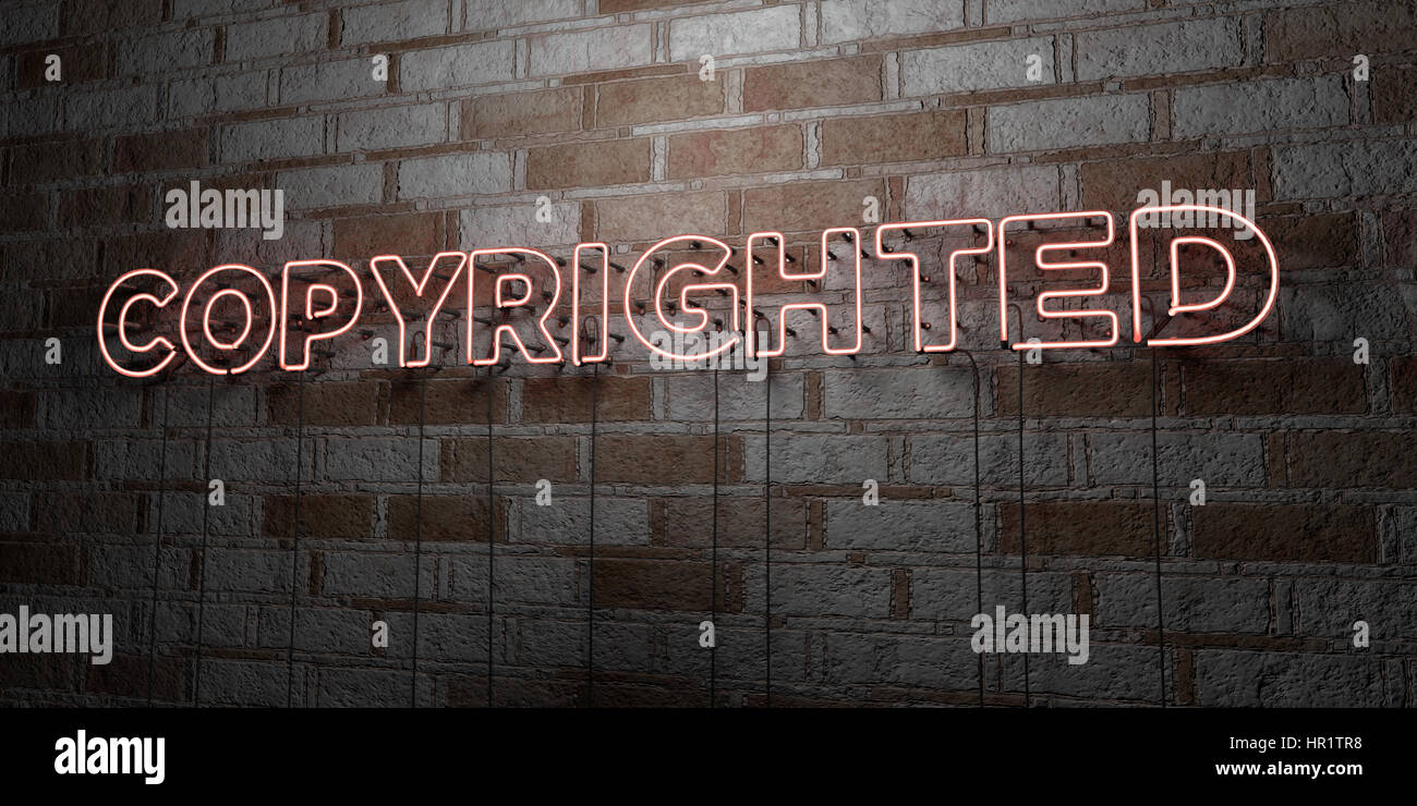 COPYRIGHTED - Glowing Neon Sign on stonework wall - 3D rendered royalty ...