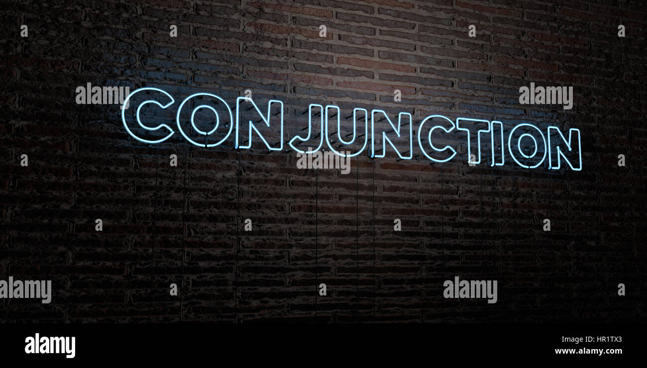 CONJUNCTION -Realistic Neon Sign on Brick Wall background - 3D rendered ...
