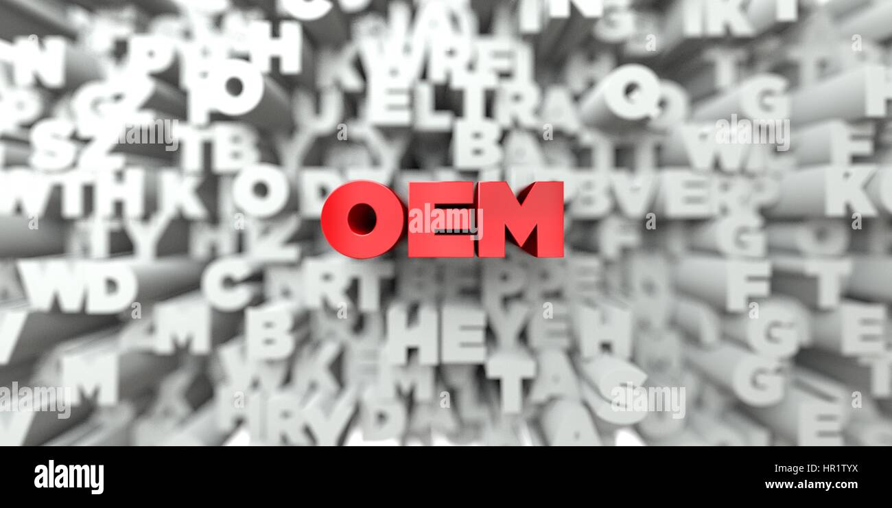 OEM - Red text on typography background - 3D rendered royalty free ...