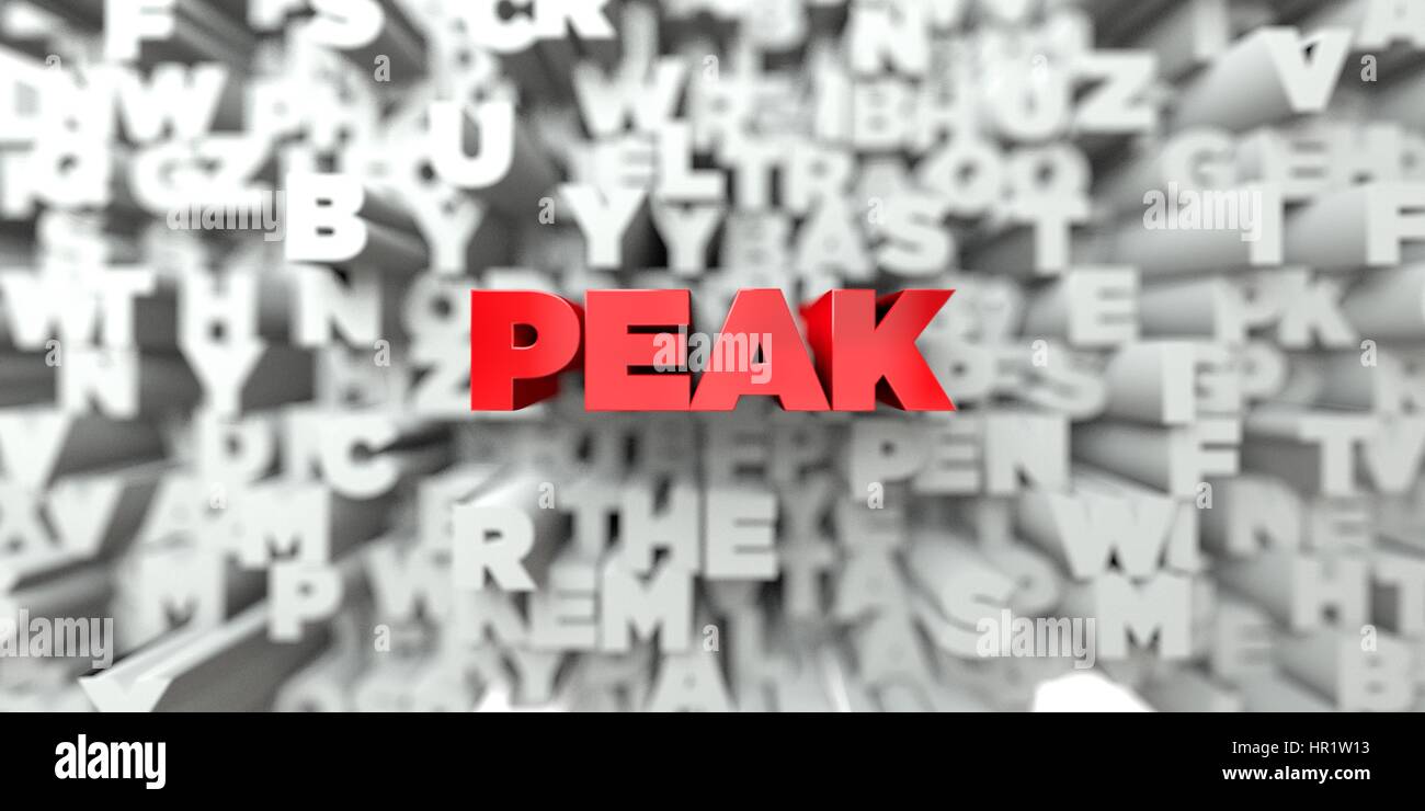 PEAK - Red text on typography background - 3D rendered royalty free ...