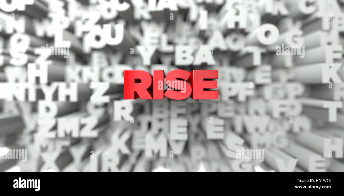 RISE - Red text on typography background - 3D rendered royalty free ...