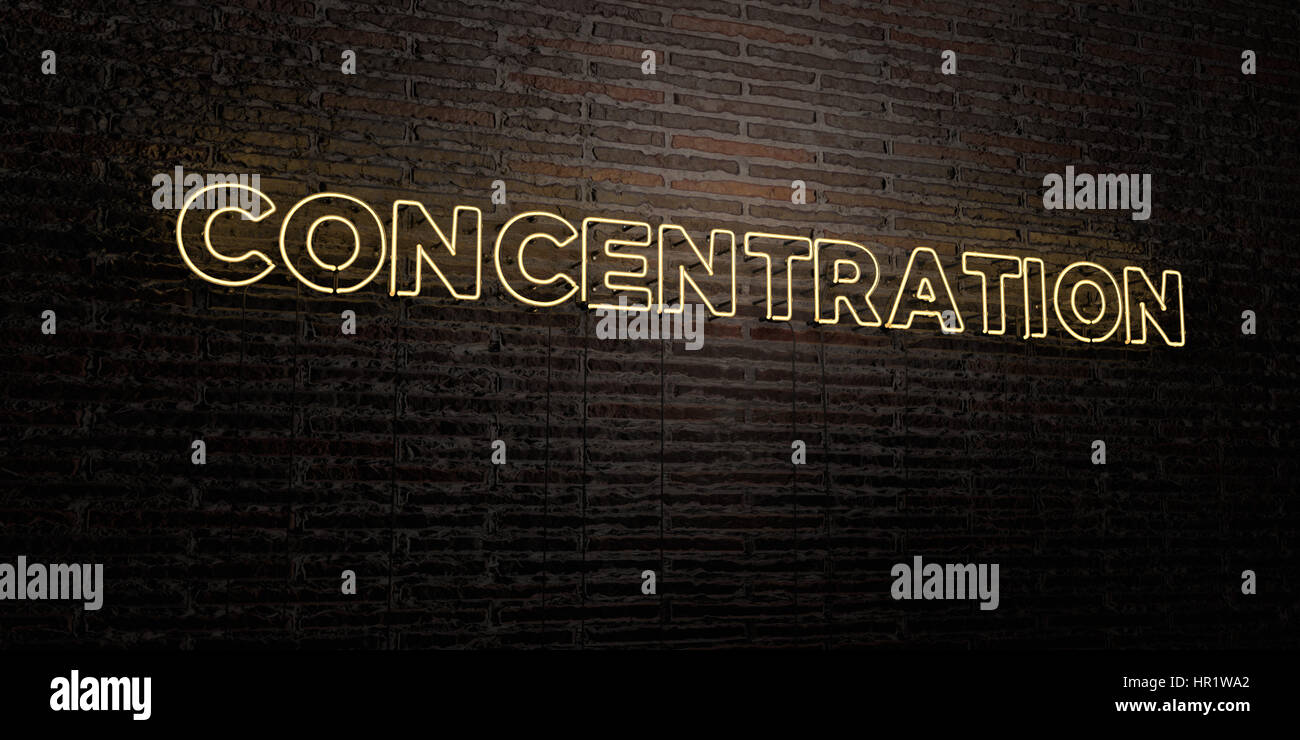 CONCENTRATION -Realistic Neon Sign on Brick Wall background - 3D ...
