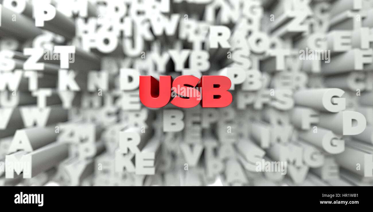 USB - Red text on typography background - 3D rendered royalty free ...