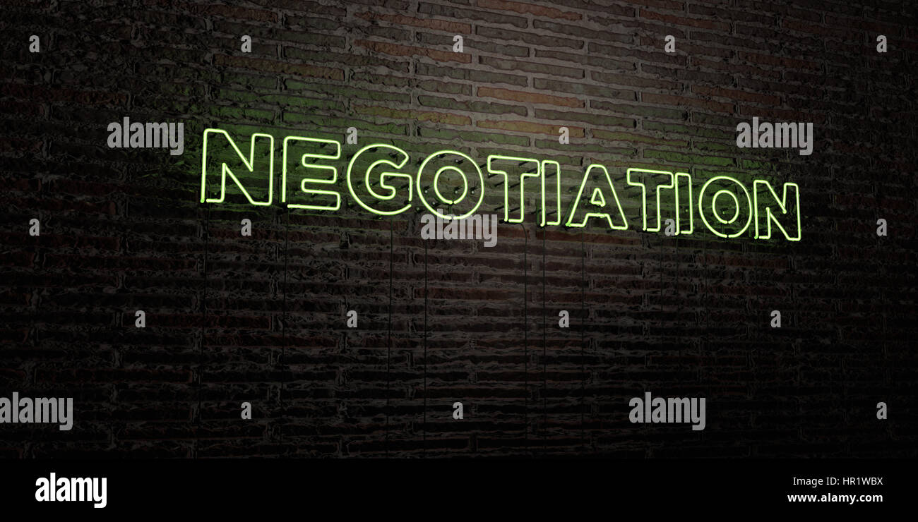 NEGOTIATION -Realistic Neon Sign on Brick Wall background - 3D rendered ...