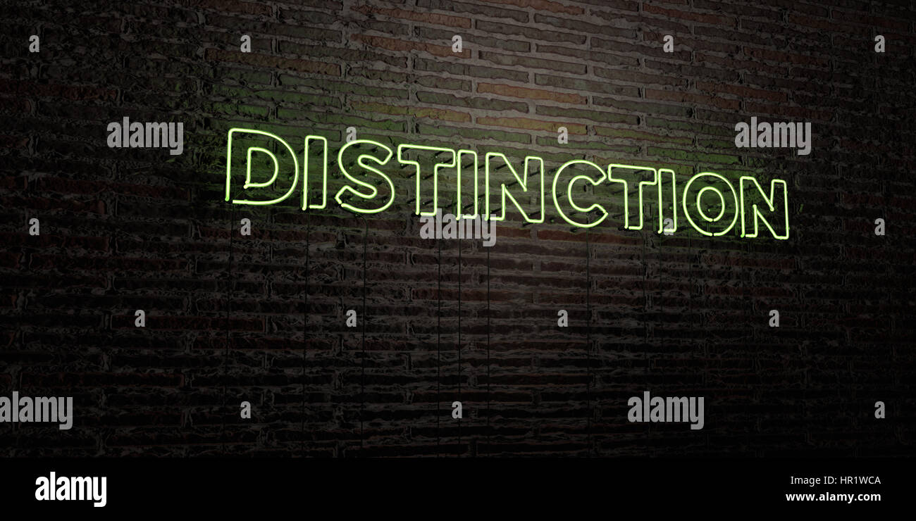 DISTINCTION -Realistic Neon Sign on Brick Wall background - 3D rendered ...