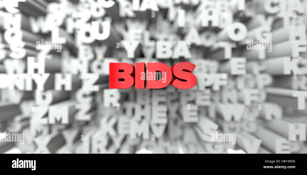 BIDS - Red text on typography background - 3D rendered royalty free ...