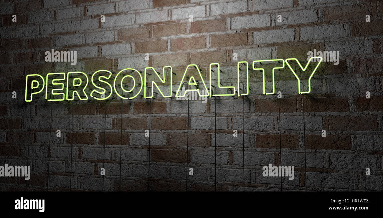 PERSONALITY - Glowing Neon Sign on stonework wall - 3D rendered royalty ...