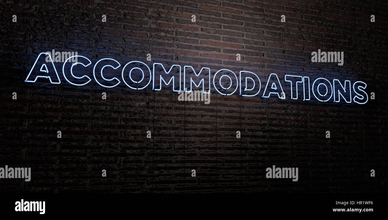 ACCOMMODATIONS -Realistic Neon Sign on Brick Wall background - 3D ...