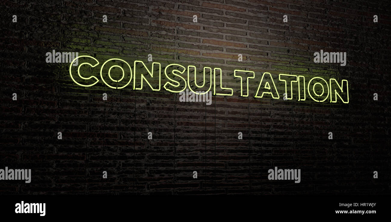CONSULTATION -Realistic Neon Sign on Brick Wall background - 3D ...