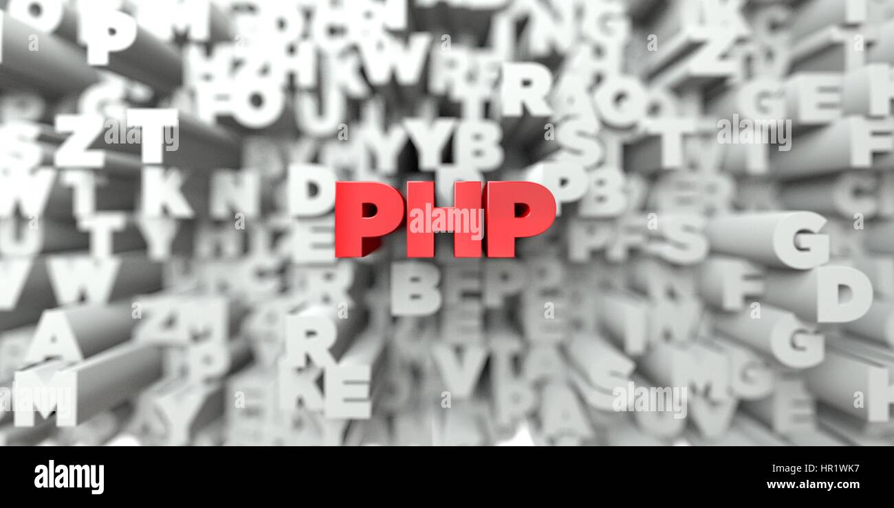 PHP - Red text on typography background - 3D rendered royalty free ...
