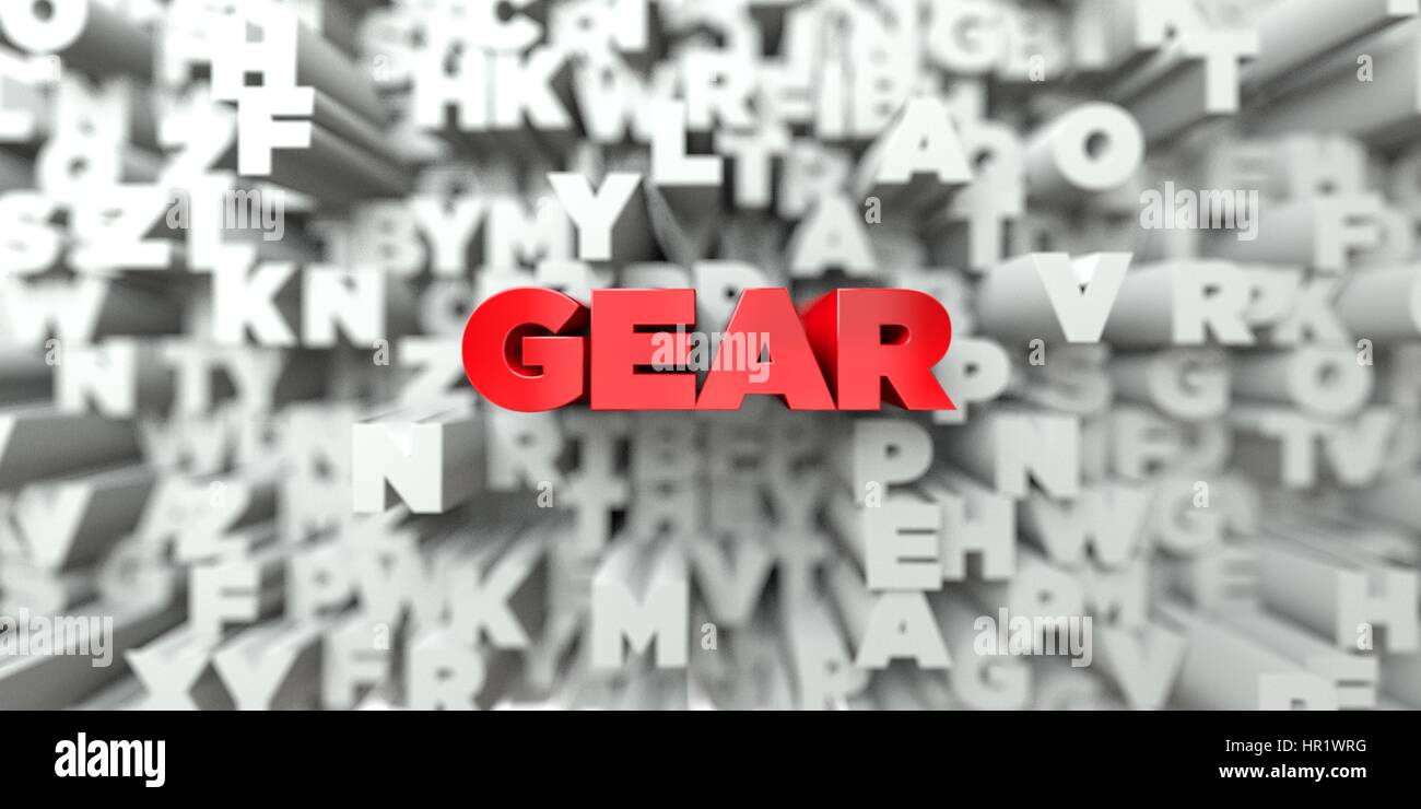 GEAR - Red text on typography background - 3D rendered royalty free ...