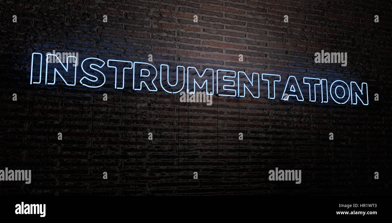 INSTRUMENTATION -Realistic Neon Sign on Brick Wall background - 3D ...