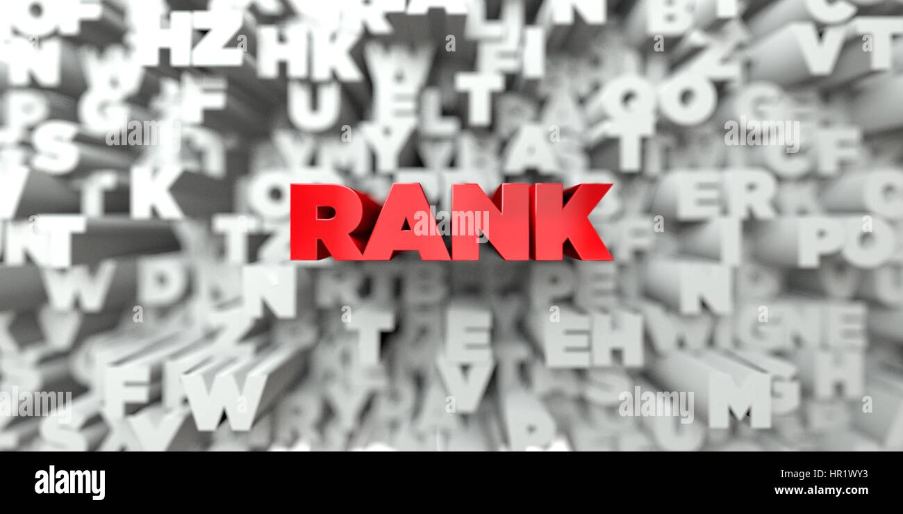 RANK - Red text on typography background - 3D rendered royalty free ...
