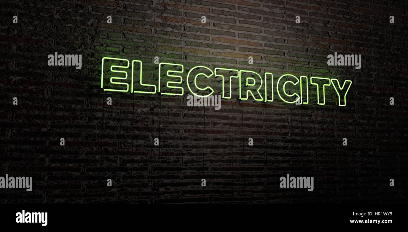 ELECTRICITY -Realistic Neon Sign on Brick Wall background - 3D rendered ...
