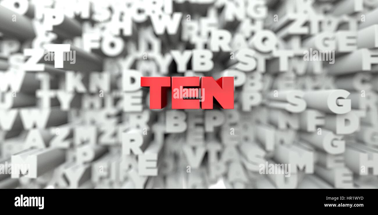 TEN - Red text on typography background - 3D rendered royalty free ...