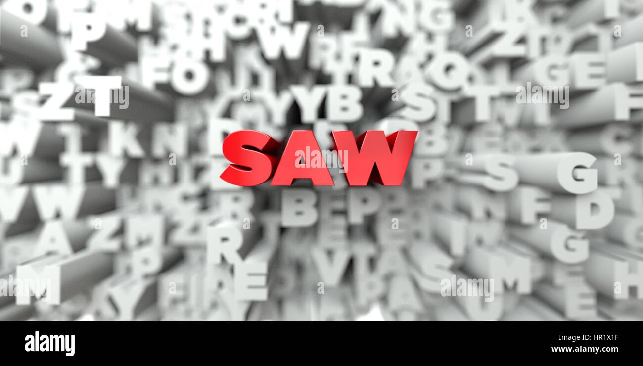 SAW - Red text on typography background - 3D rendered royalty free ...