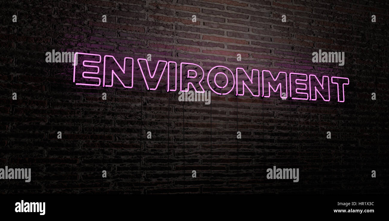 ENVIRONMENT -Realistic Neon Sign on Brick Wall background - 3D rendered ...