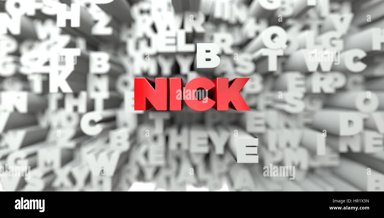NICK - Red text on typography background - 3D rendered royalty free ...