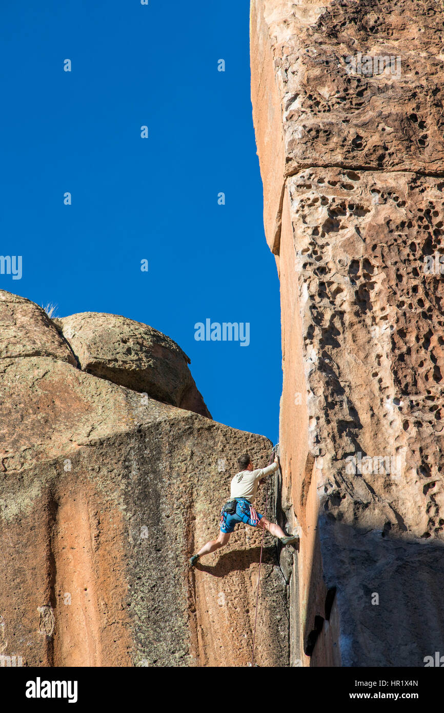 Young man rock climbing; Penitente Canyon; Colorado; USA Stock Photo ...