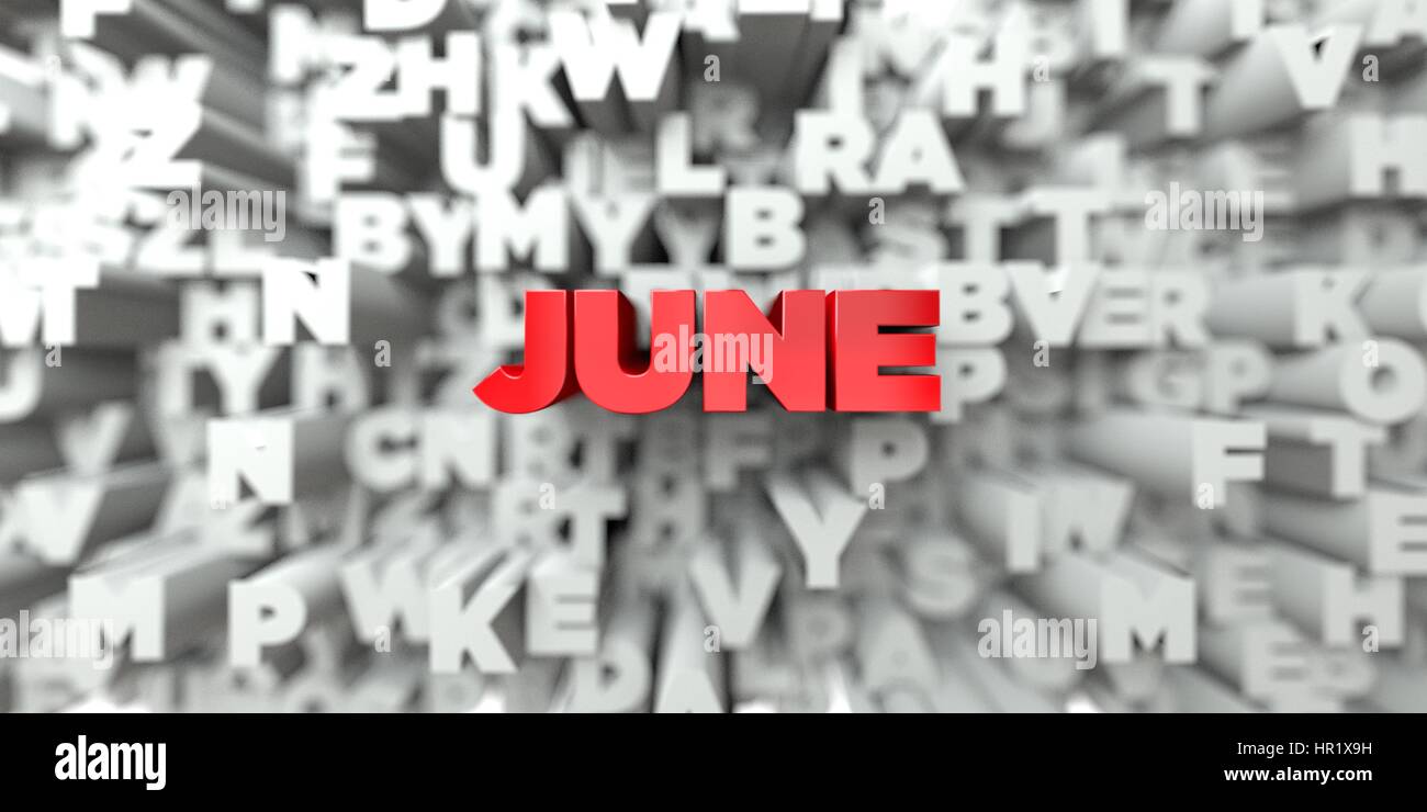 JUNE - Red text on typography background - 3D rendered royalty free ...