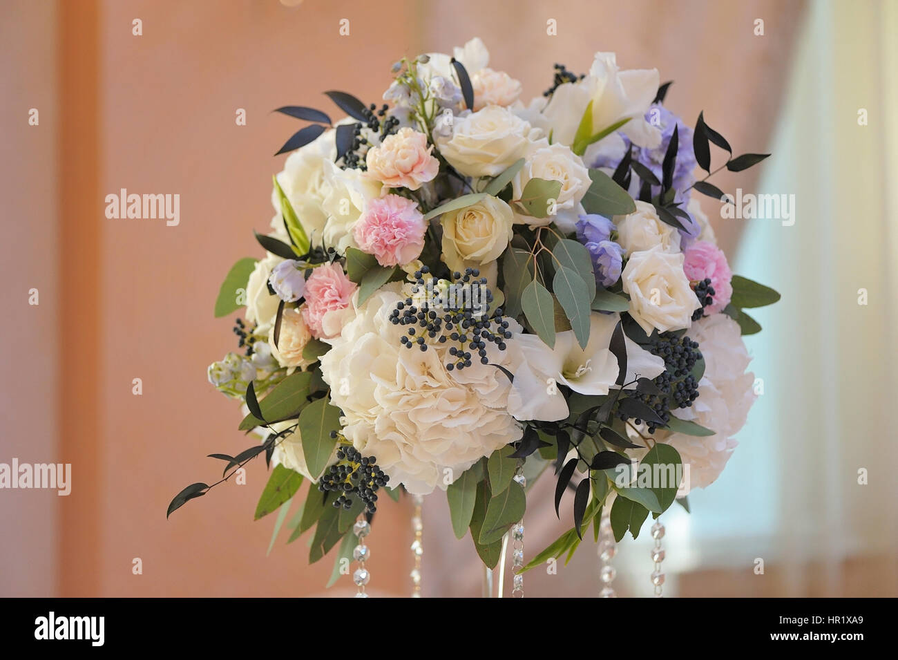 Beautifully decorated bouquet of roses and peons Stock Photo - Alamy