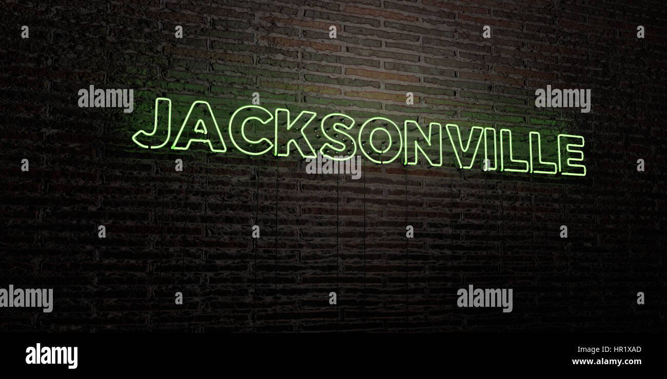 JACKSONVILLE -Realistic Neon Sign on Brick Wall background - 3D ...