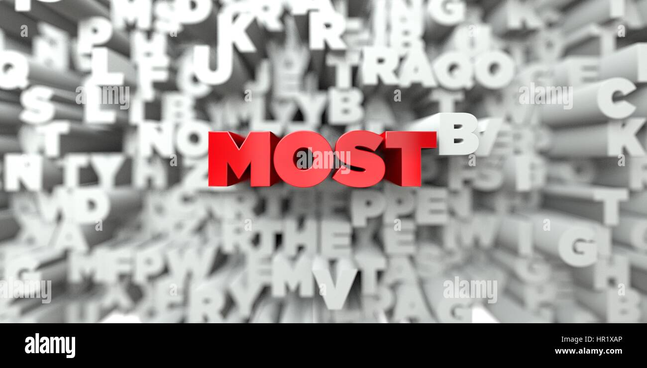 MOST - Red text on typography background - 3D rendered royalty free ...