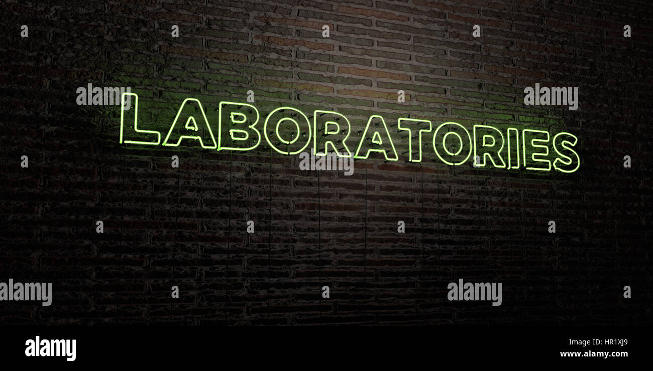 LABORATORIES -Realistic Neon Sign on Brick Wall background - 3D ...