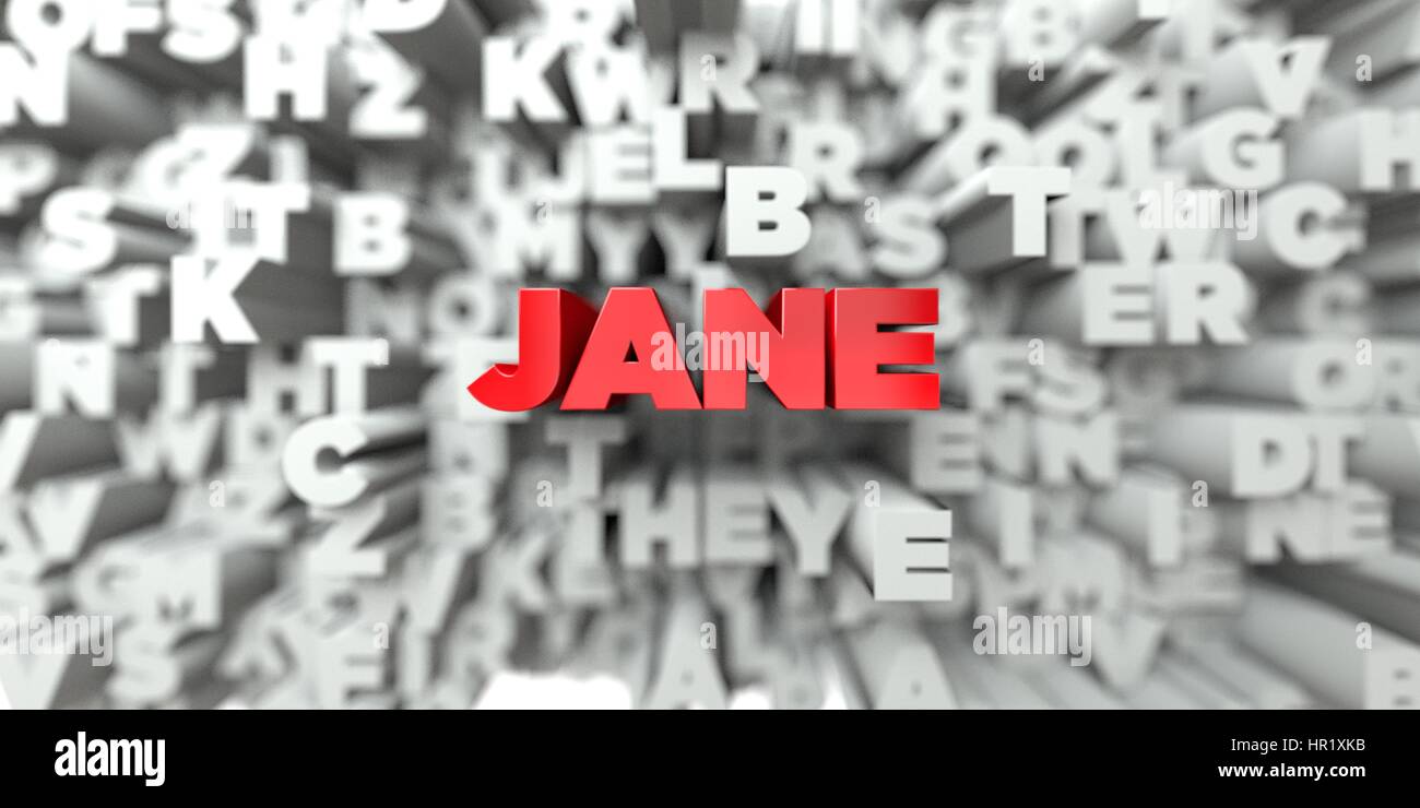 JANE - Red text on typography background - 3D rendered royalty free ...