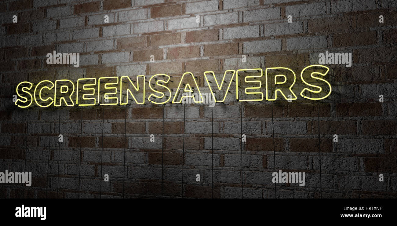 SCREENSAVERS - Glowing Neon Sign on stonework wall - 3D rendered ...