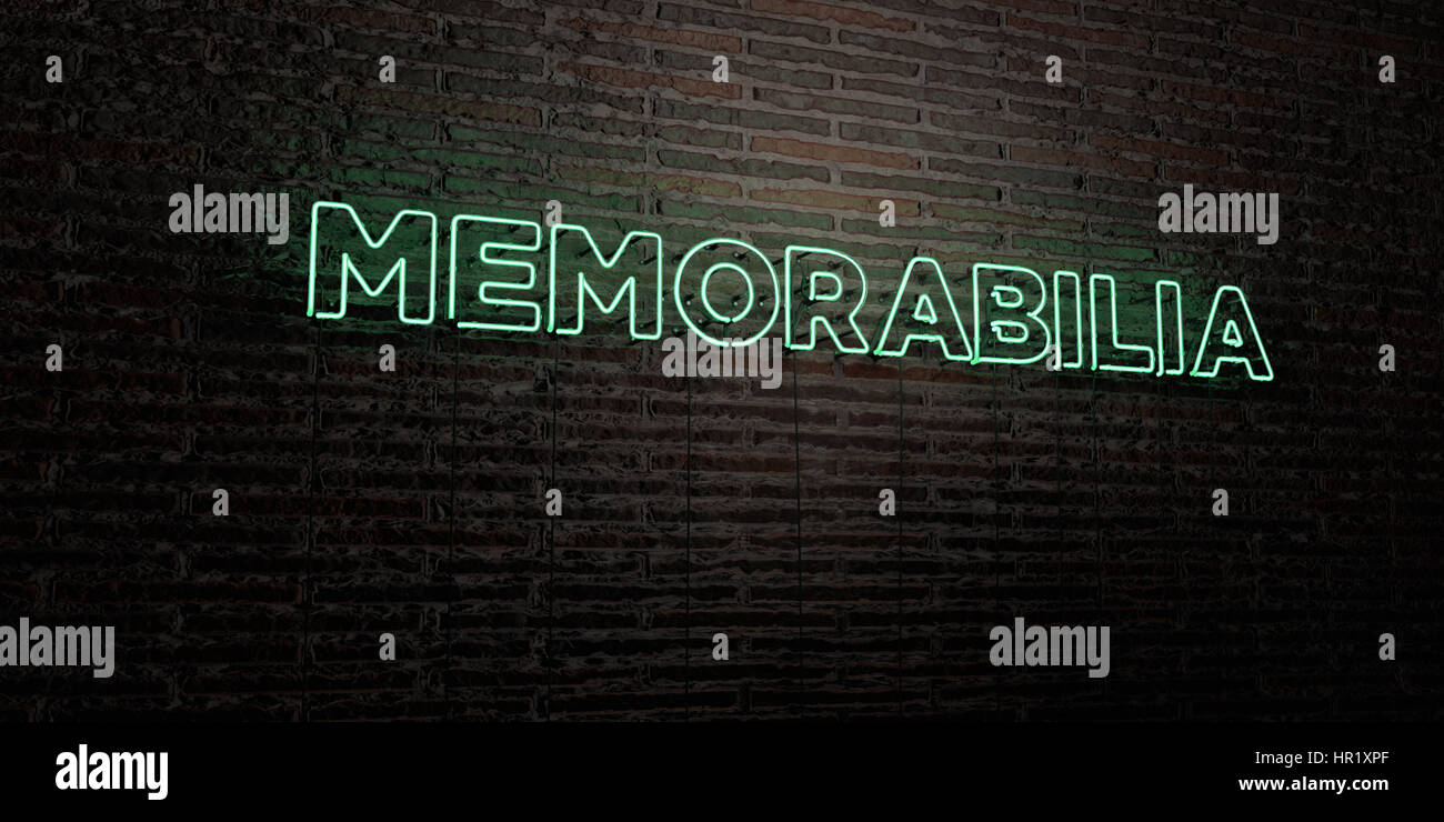 MEMORABILIA -Realistic Neon Sign on Brick Wall background - 3D rendered ...