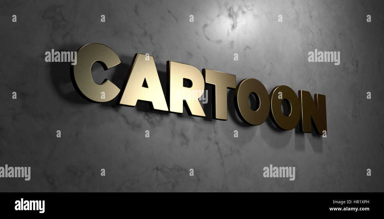 Cartoon - Gold sign mounted on glossy marble wall - 3D rendered royalty ...