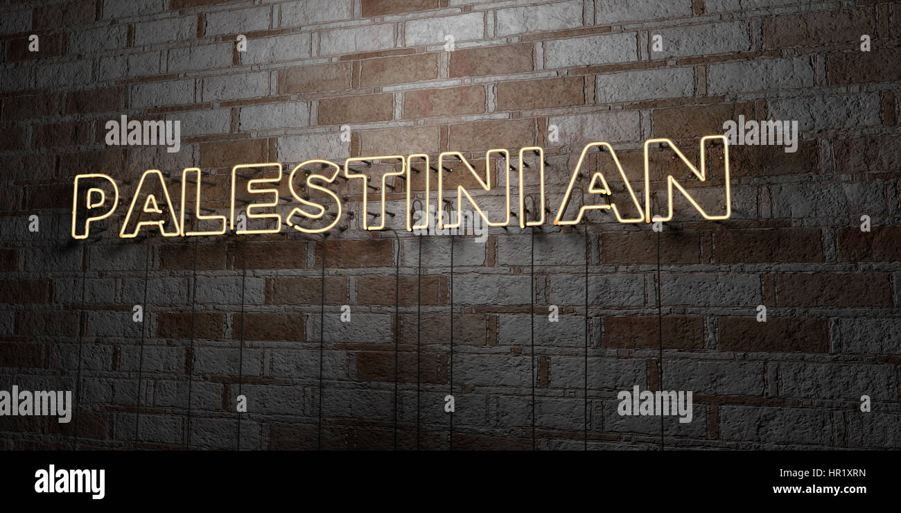 PALESTINIAN - Glowing Neon Sign on stonework wall - 3D rendered royalty ...