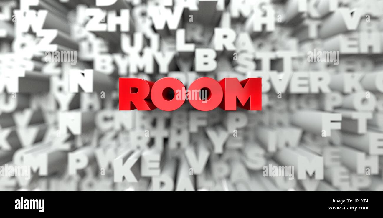 ROOM - Red text on typography background - 3D rendered royalty free ...