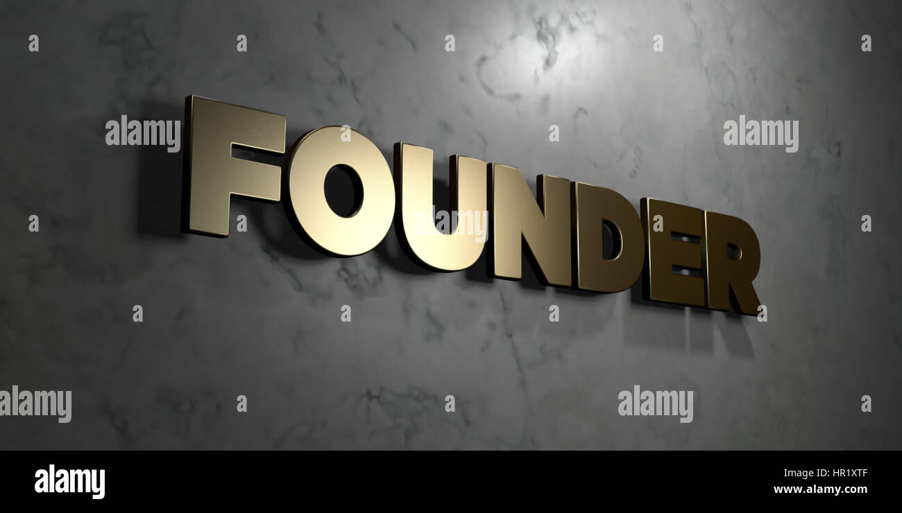 Founder - Gold sign mounted on glossy marble wall - 3D rendered royalty ...